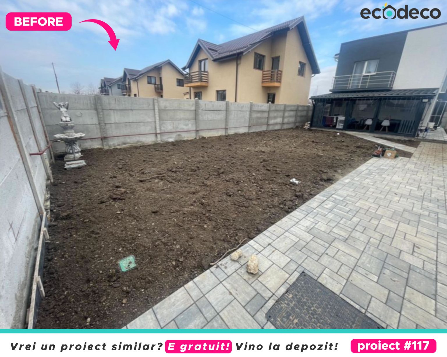 Proiectare grădină cu plante ornamentale, piatră decorativă și gazon ...